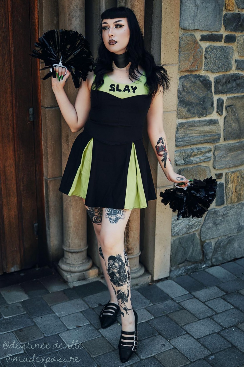 Slay Squad Sleeveless Dress - Black Bengaline Cheer-Inspired Dress wit ...