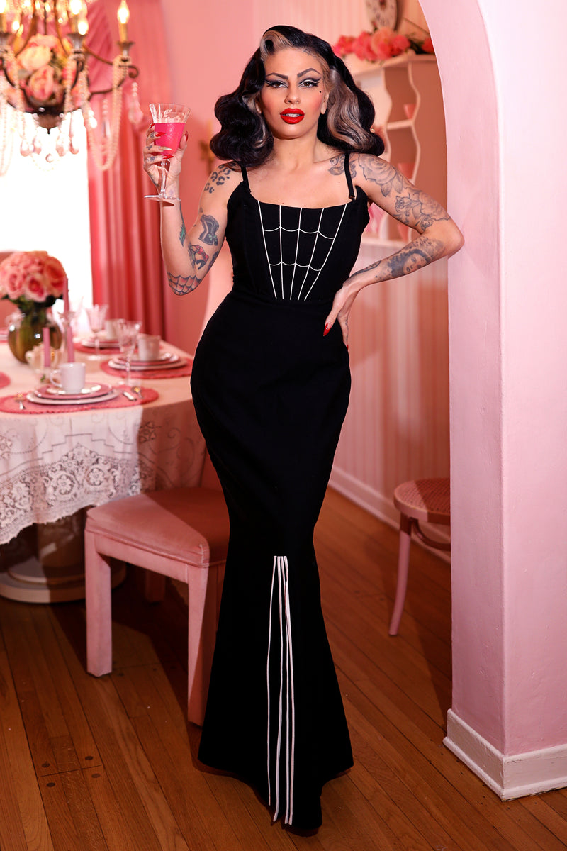 Toni Embroidered Spiderweb Gown - Black Bengaline Mermaid Gown with Em – WEASEL WEAR