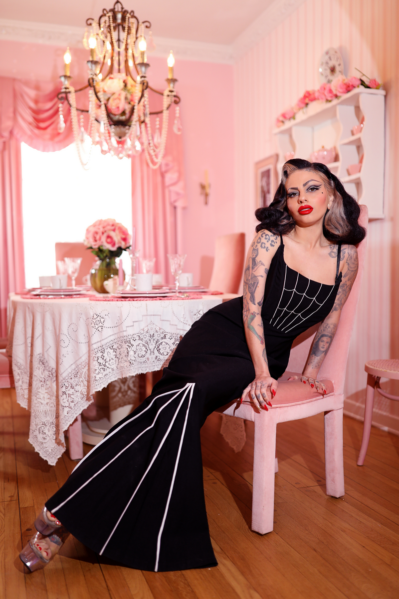 Toni Embroidered Spiderweb Gown - Black Bengaline Mermaid Gown with Em – WEASEL WEAR