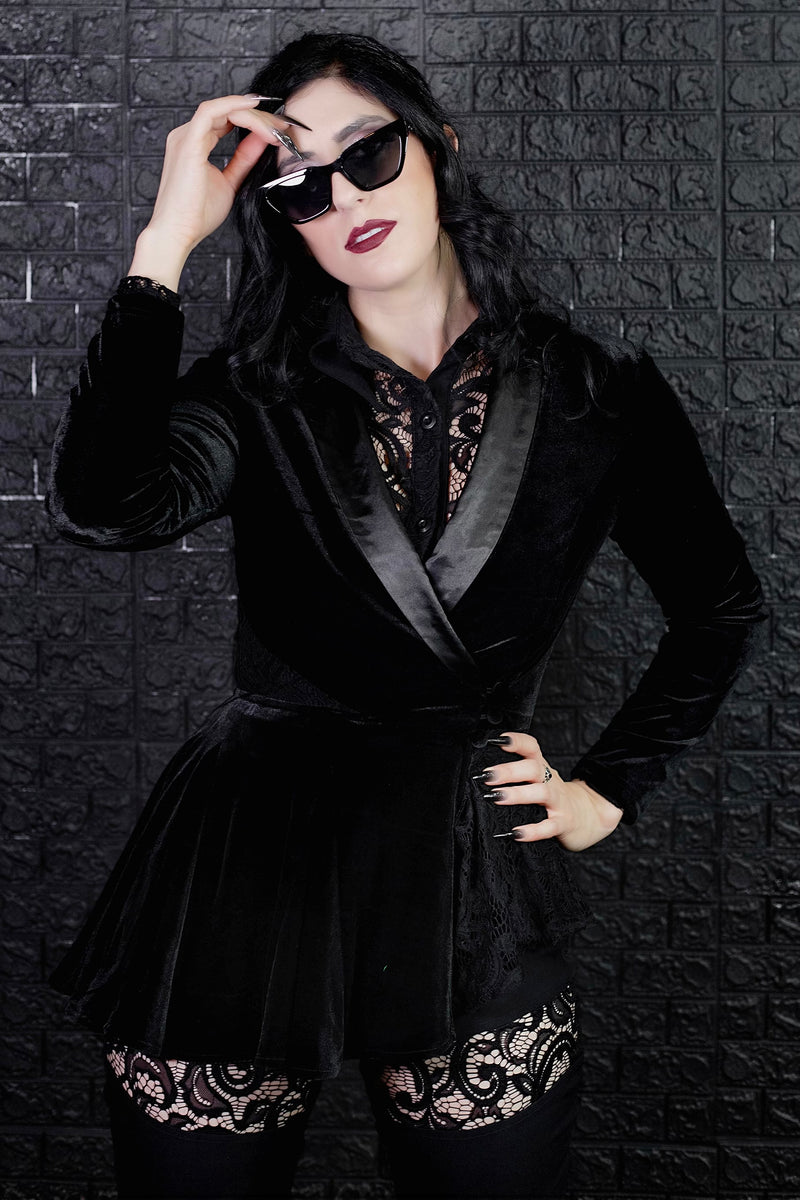 Invisible Miss Smoking Jacket & Lace Jumpsuit - Lace & Bengaline Jumps ...